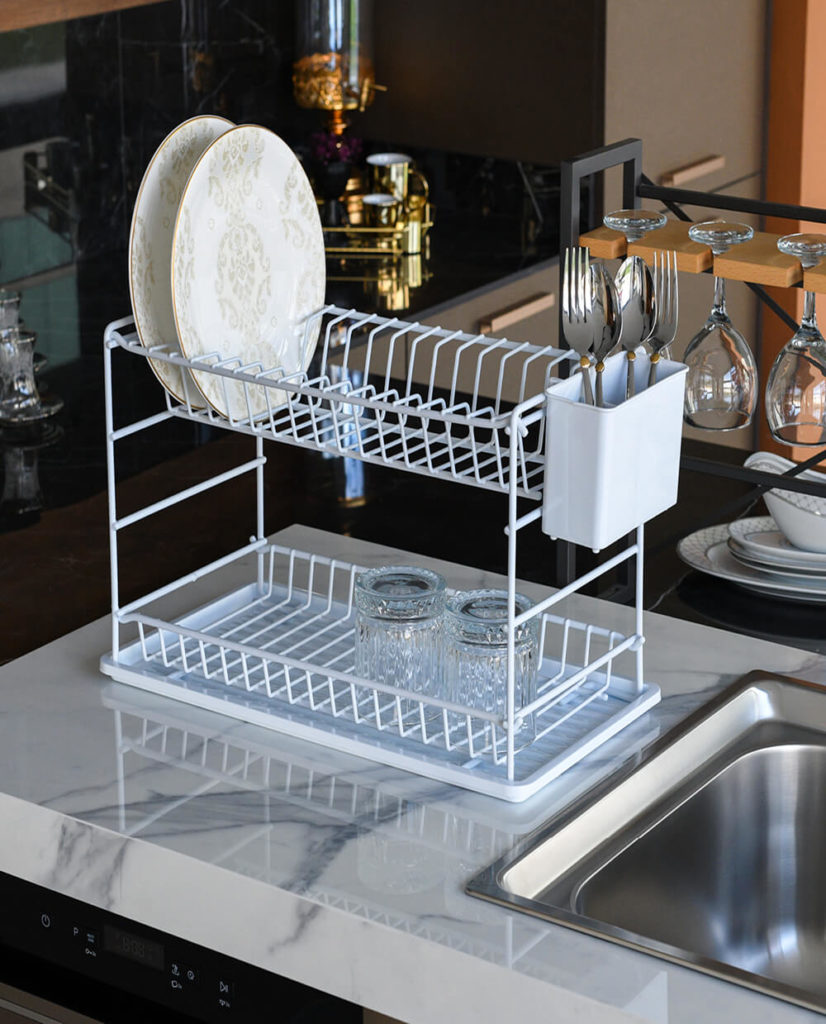 Two Tier Portable Dish Drying Rack White PE Plated (50cm) - Zensan Wire ... Two Tier Portable Dish Drying Rack White PE Plated (50cm) - Zensan Wire ...